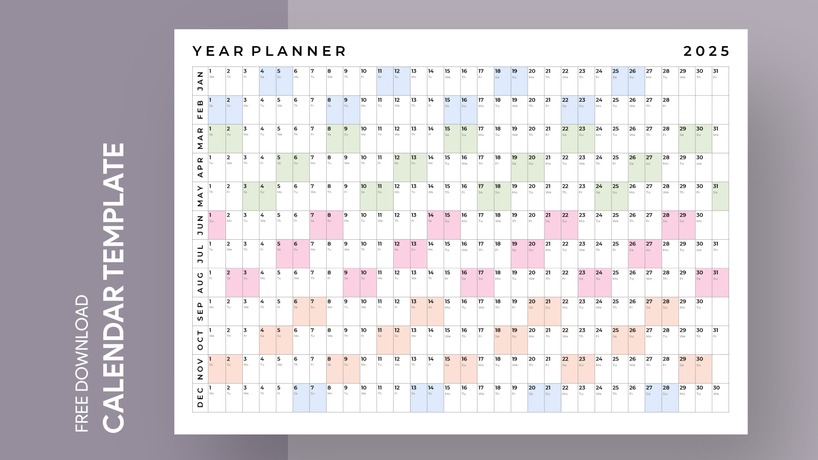 2025 Year at a Glance Free Google Docs Template - gdoc.io