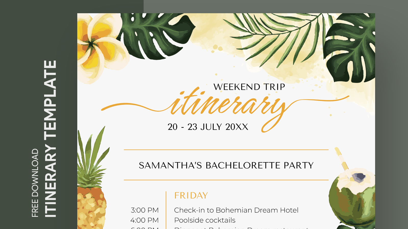 Bachelorette Itinerary Free Google Docs Template Gdoc io