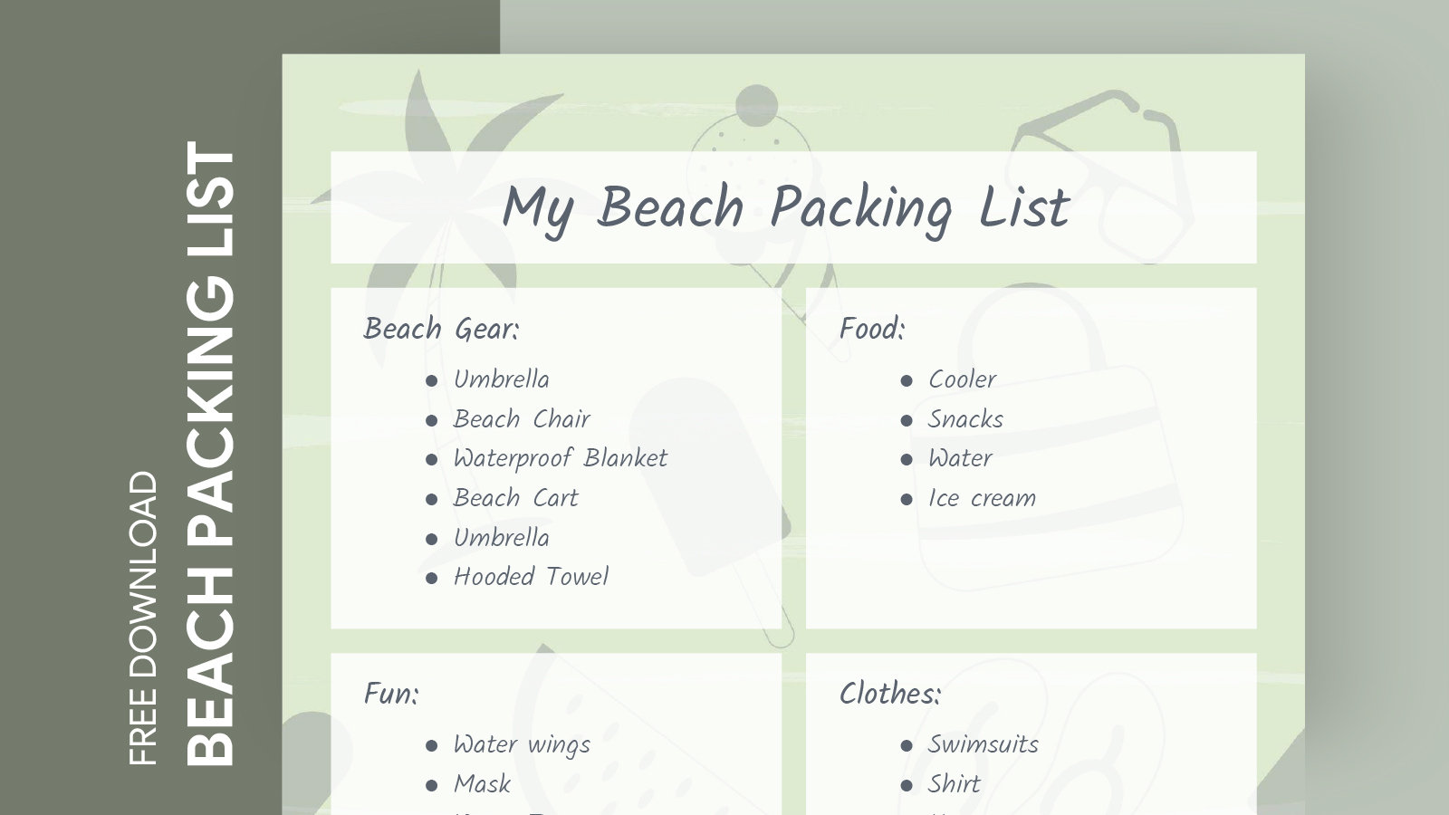 Summer Beach Packing List Free Google Docs Template - gdoc.io