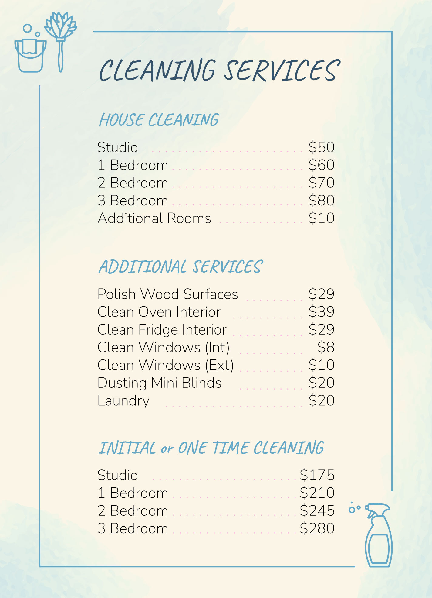 House Cleaning Services Price List Template Printable Word Searches