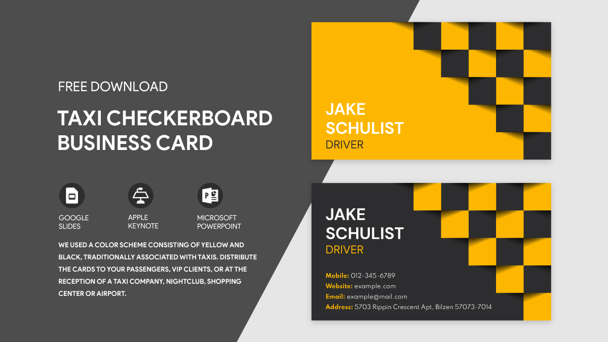 Taxi Checkerboard Business Card Free Google Docs Template - gdoc.io