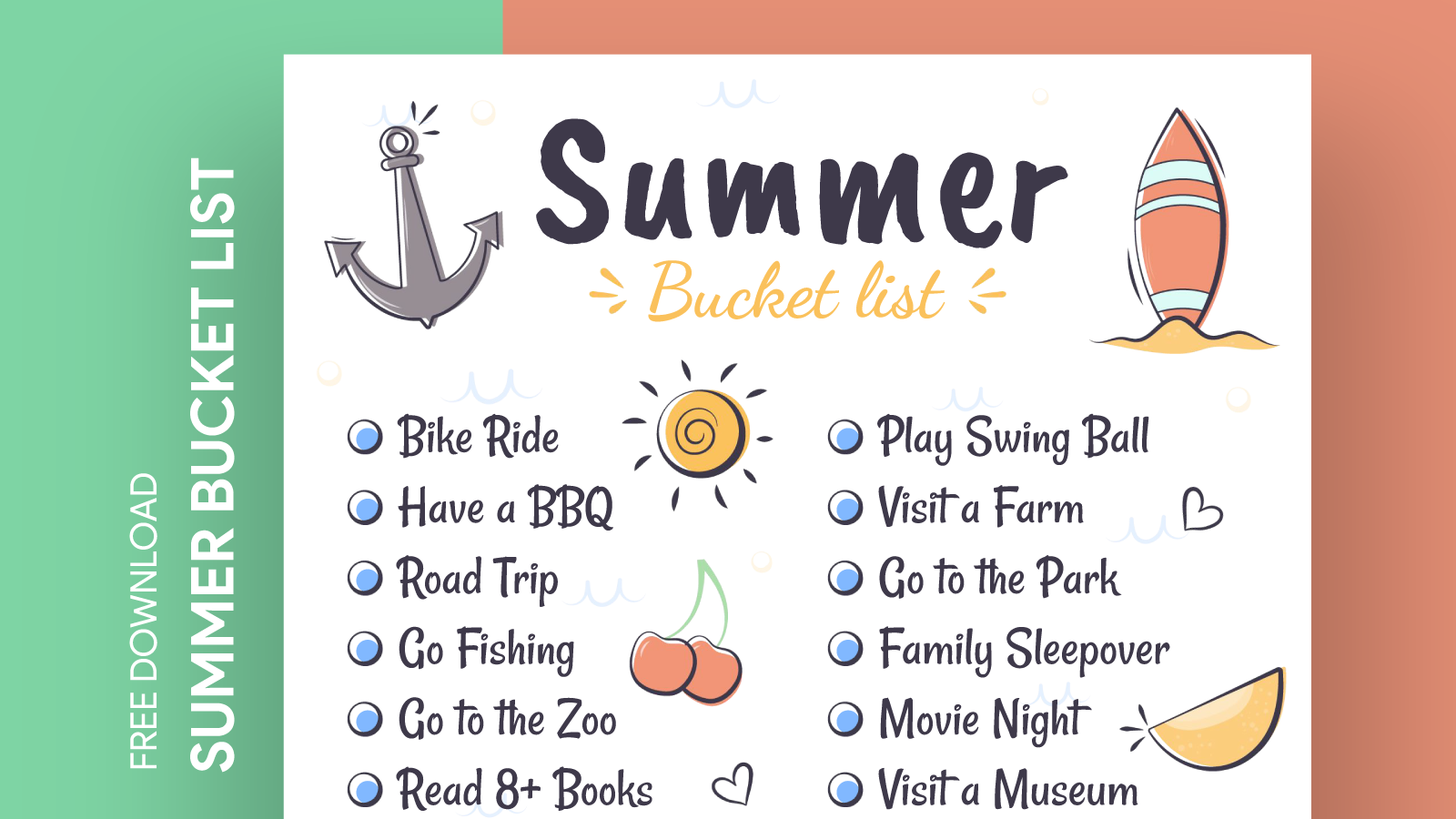 Summer Holiday Bucket List Free Google Docs Template - gdoc.io