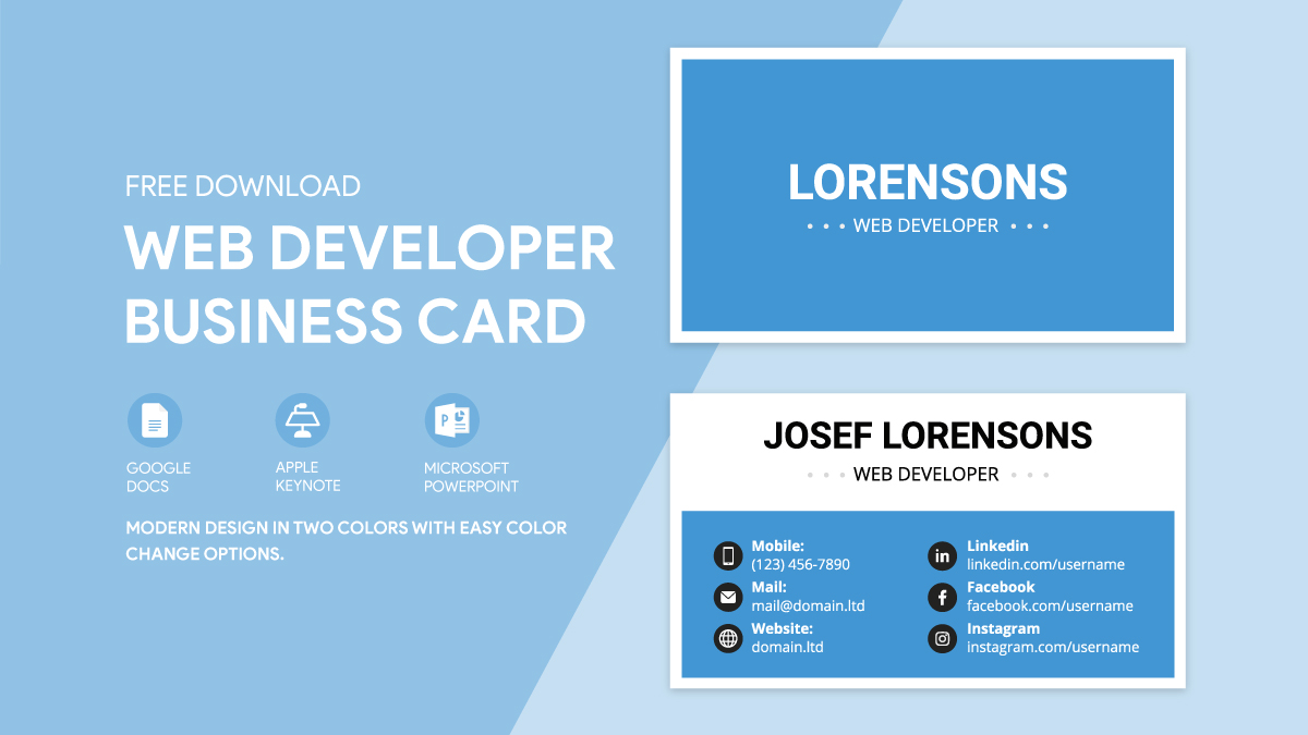 Web Developer Business Card Free Google Docs Template - gdoc.io