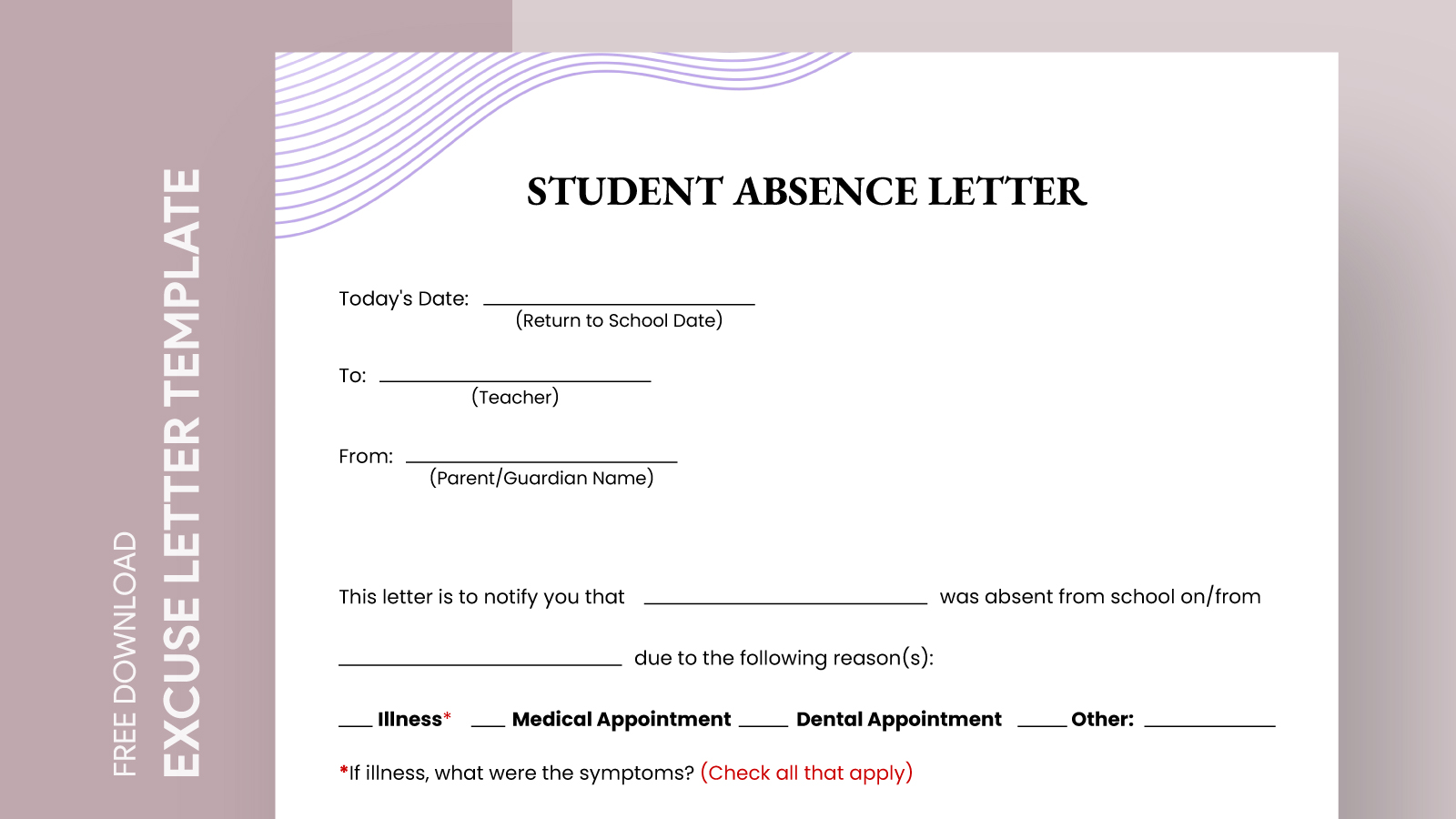 Absent Note for School Free Google Docs Template - gdoc.io