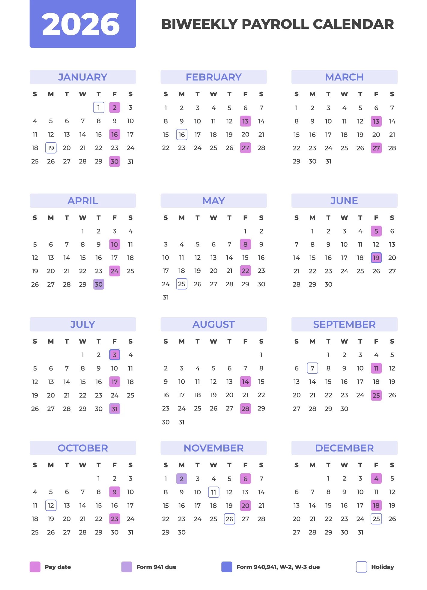 Biweekly Payroll Schedule Template 2020 Example Calendar Printable