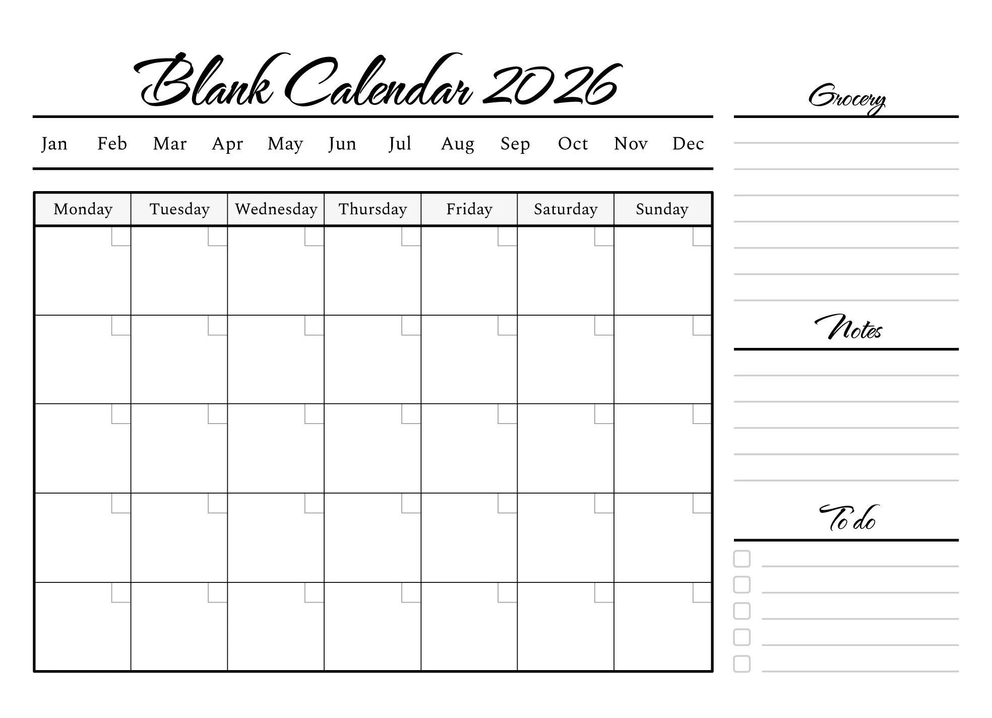 Free Blank Charts To Print Calendar Template Printable