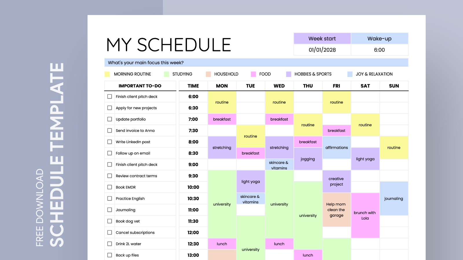 Block Schedule Free Google Sheets & Excel Template - gdoc.io