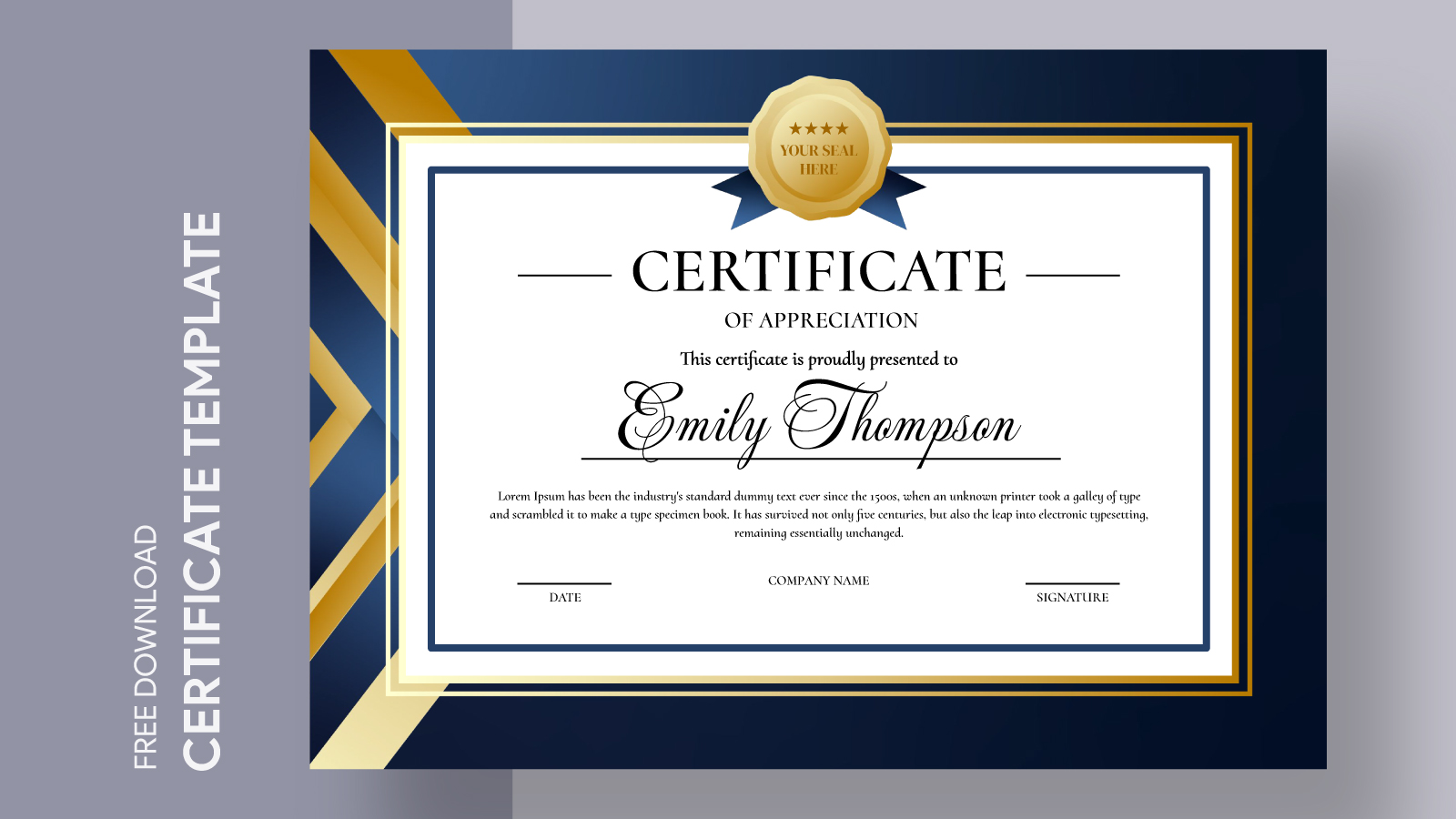 Blue Gold Certificate Free Google Docs Template - gdoc.io