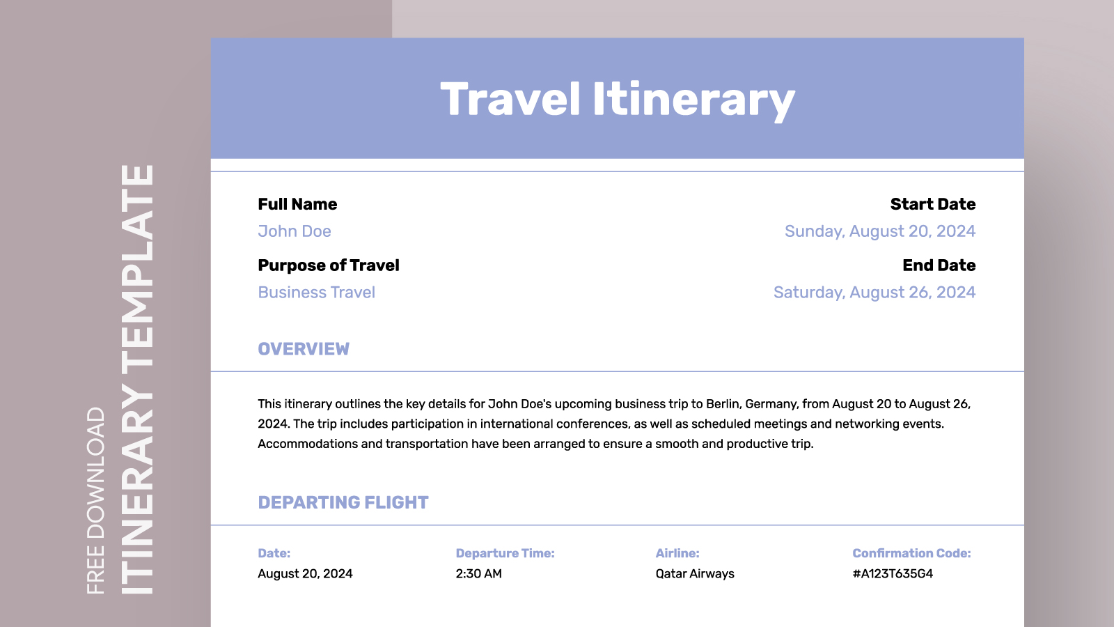 Business Trip Itinerary Free Google Docs Template - gdoc.io