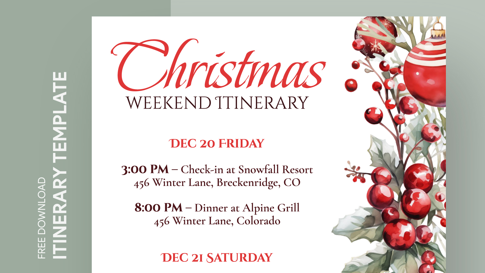 Christmas Itinerary Free Google Docs Template - gdoc.io
