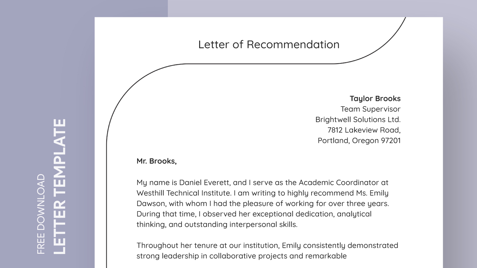 College Letter of Recommendation Free Google Docs Template - gdoc.io