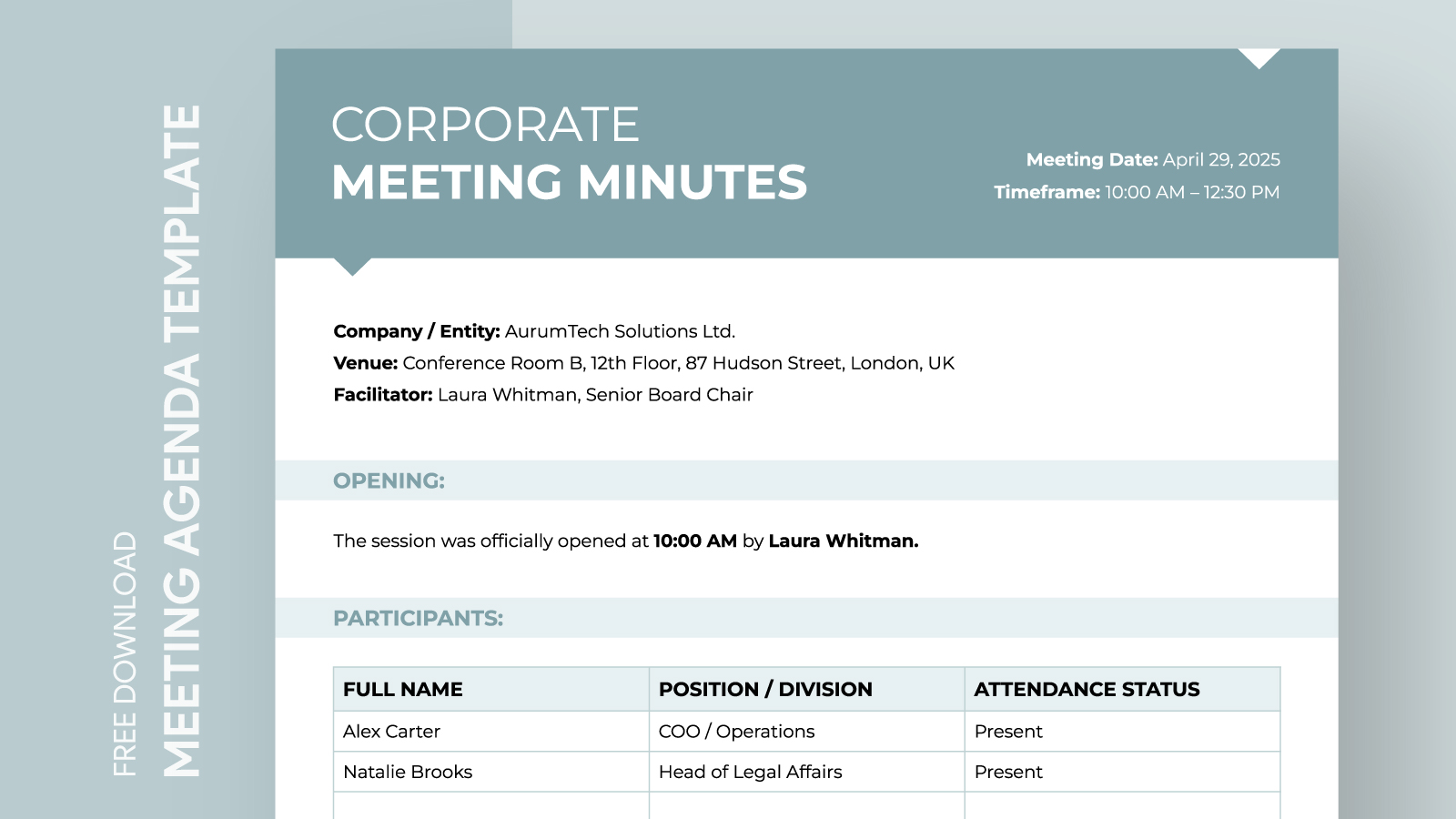 Corporate Meeting Minutes Free Google Docs Template - gdoc.io
