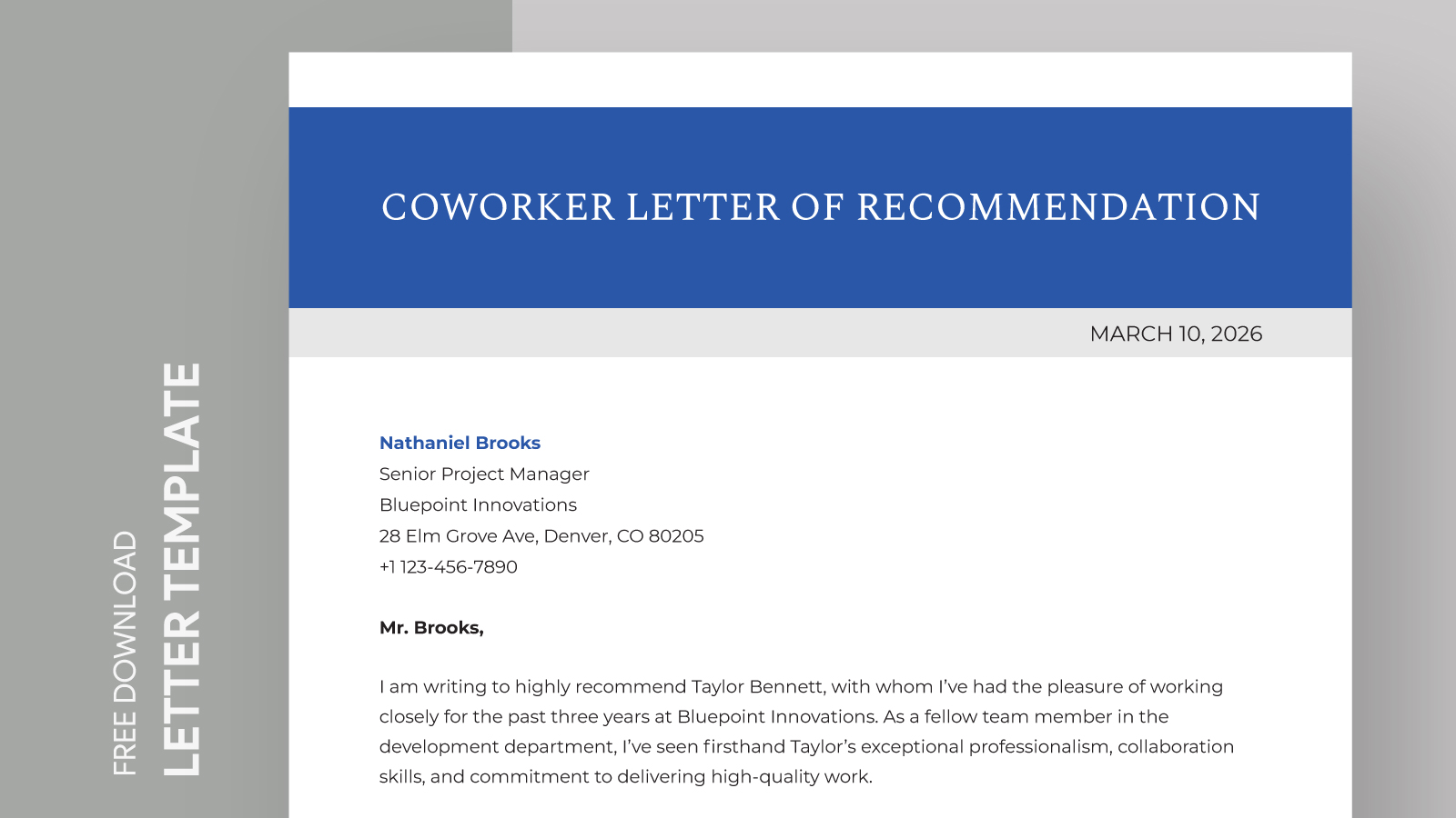 Coworker Letter of Recommendation Free Google Docs Template - gdoc.io