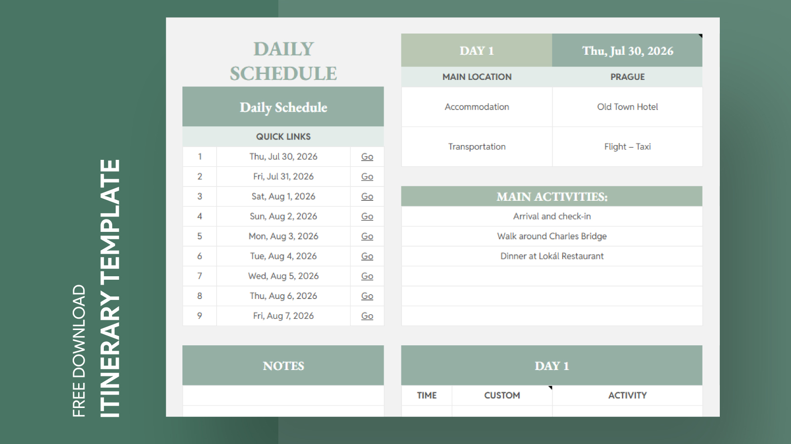 Daily Travel Schedule Itinerary Free Google Sheets Template - gdoc.io