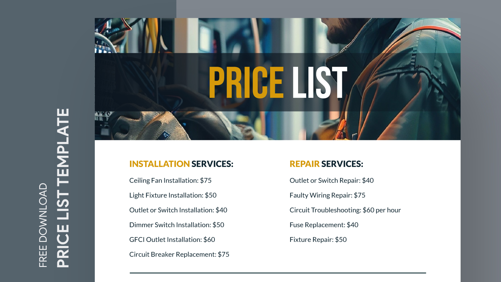 Electrical Price List Free Google Docs Template - gdoc.io