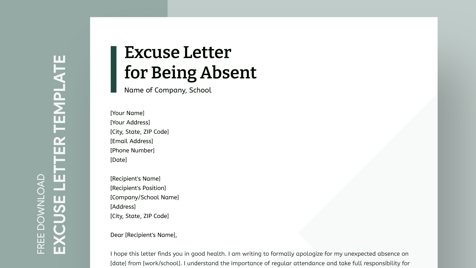 Excuse Letter for Being Absent Free Google Docs Template - gdoc.io