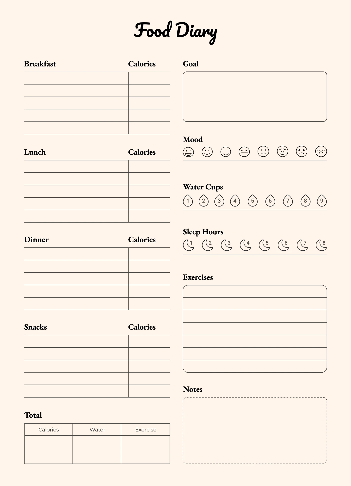 Free Printable Food Diary