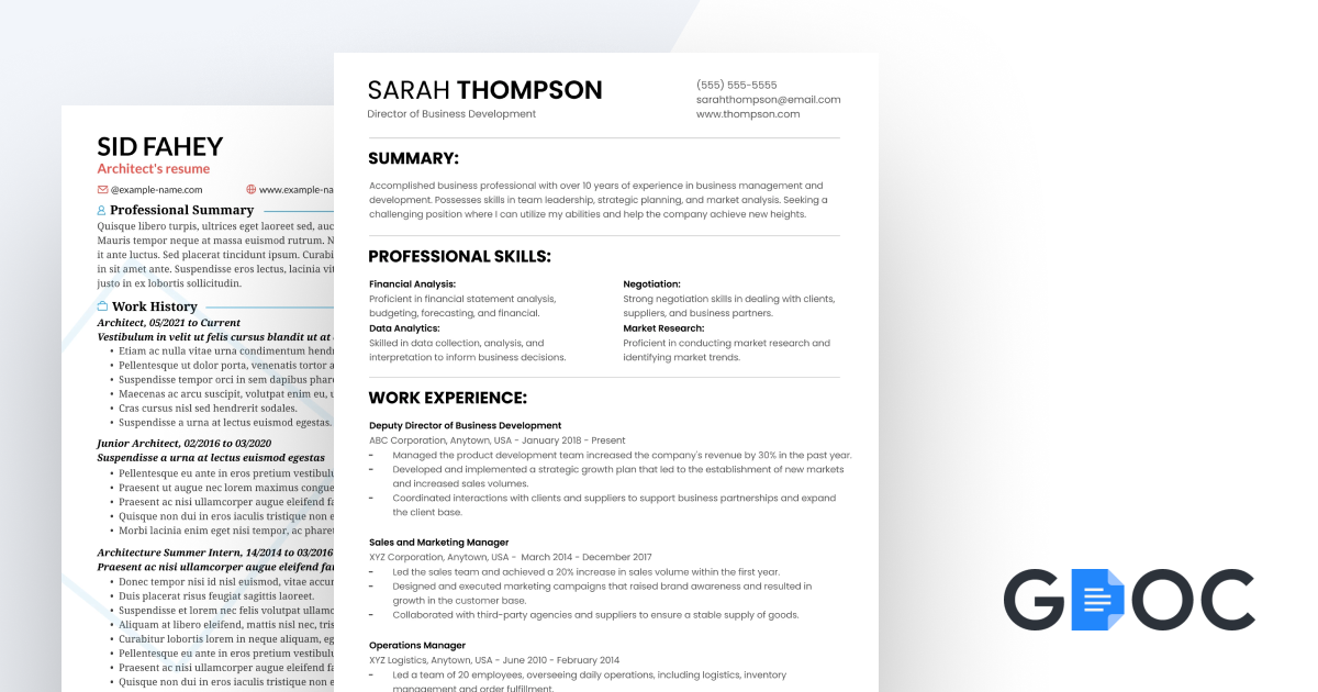 Free Professional Resume Google Docs Templates - gdoc.io