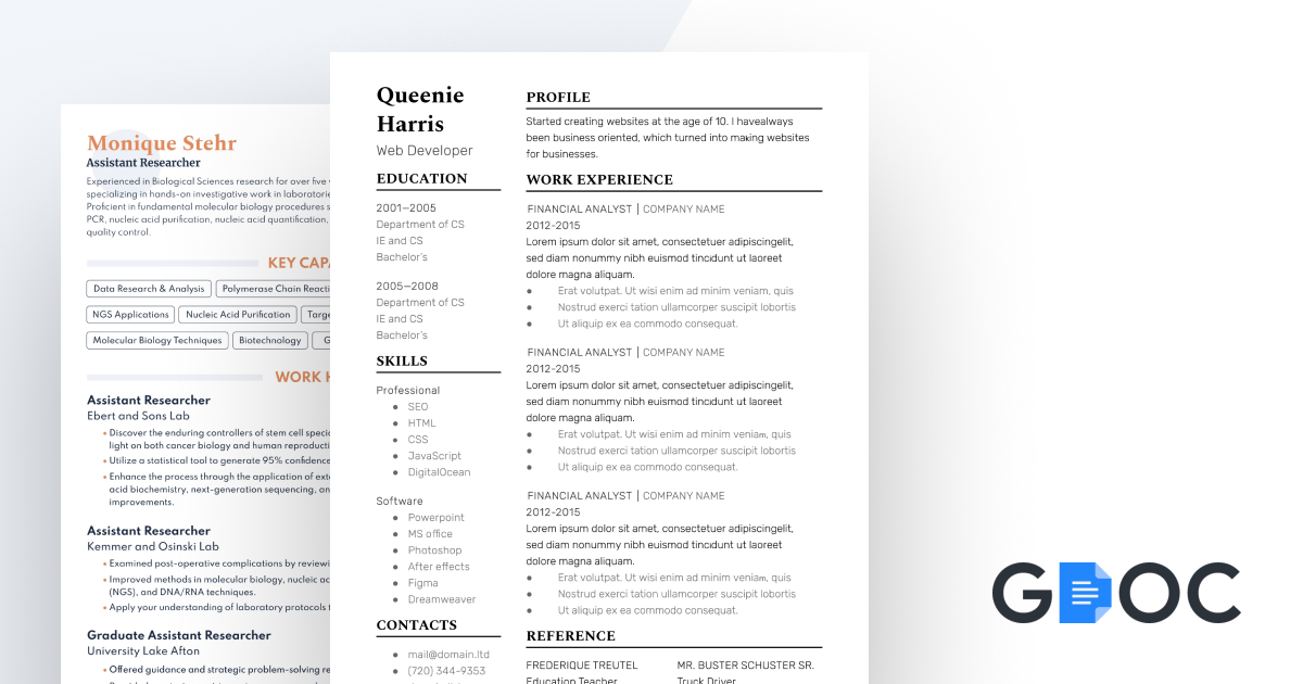 Free Resume Google Docs Templates - gdoc.io