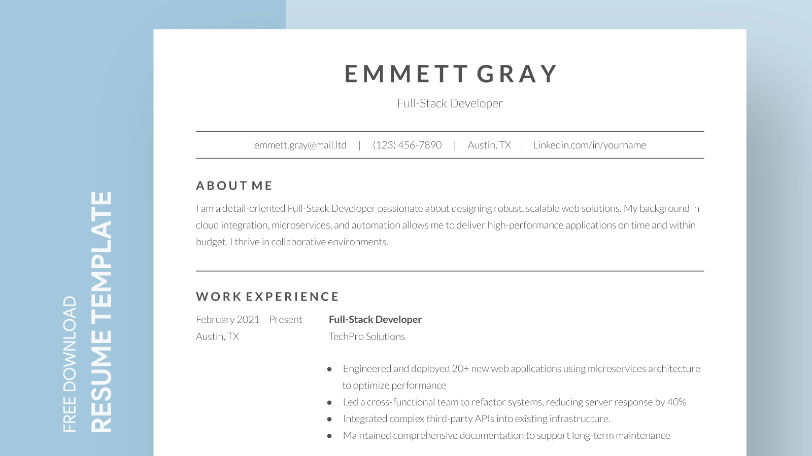Full Stack Developer Resume Free Google Docs Template - gdoc.io