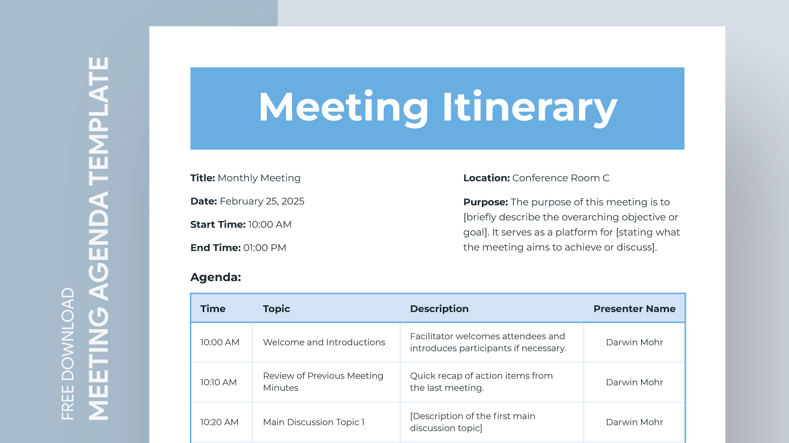Meeting Itinerary Free Google Docs Template - gdoc.io