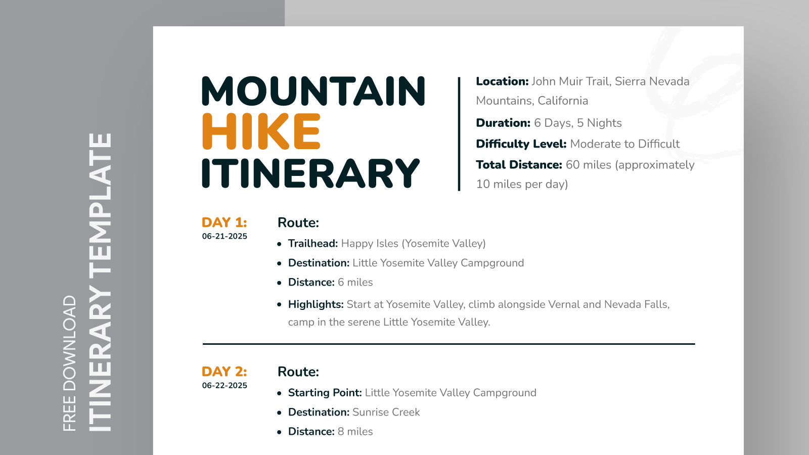 Mountain Hike Itinerary Free Google Docs Template - gdoc.io