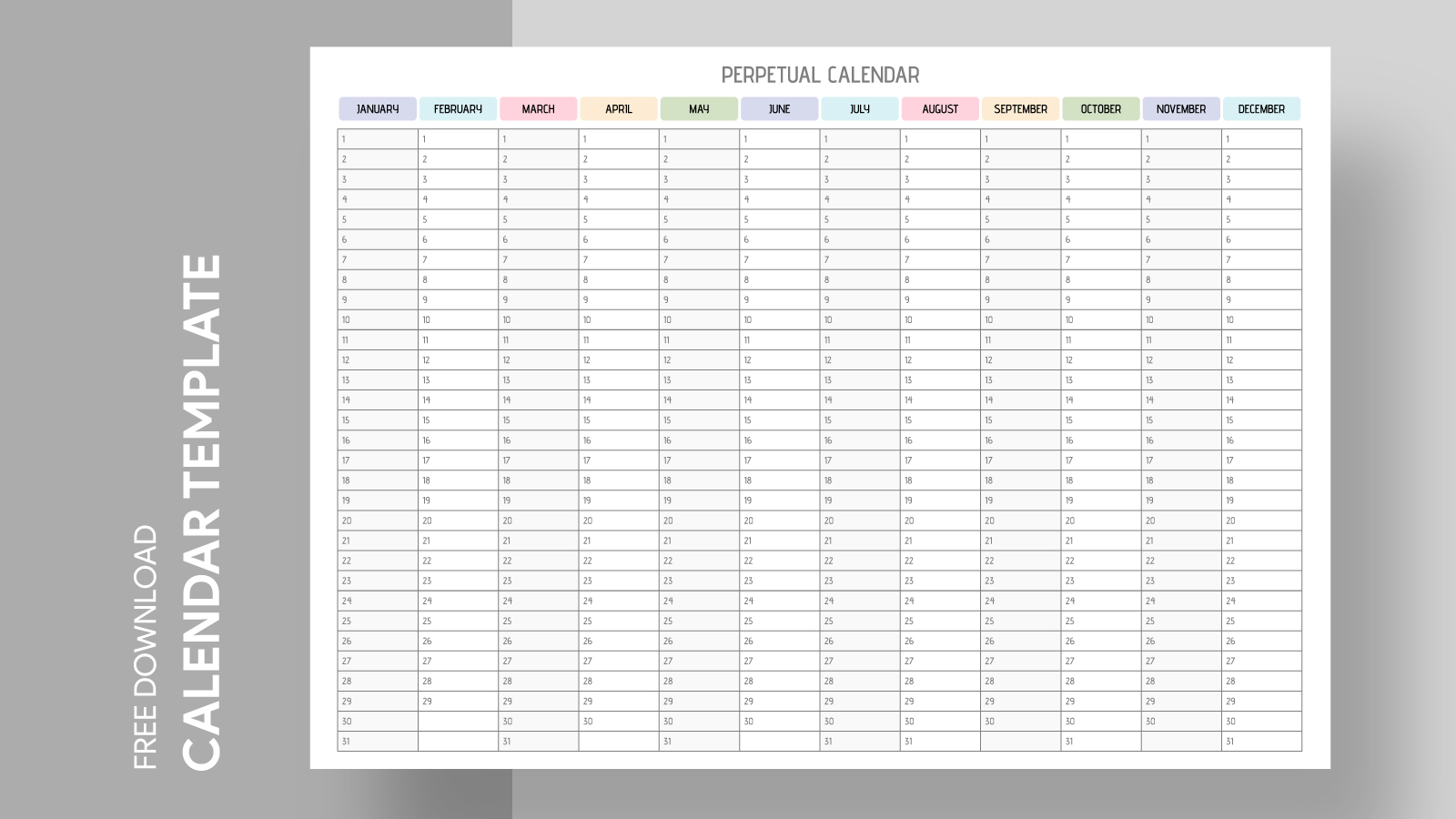 Perpetual Calendar Free Google Docs Template - gdoc.io