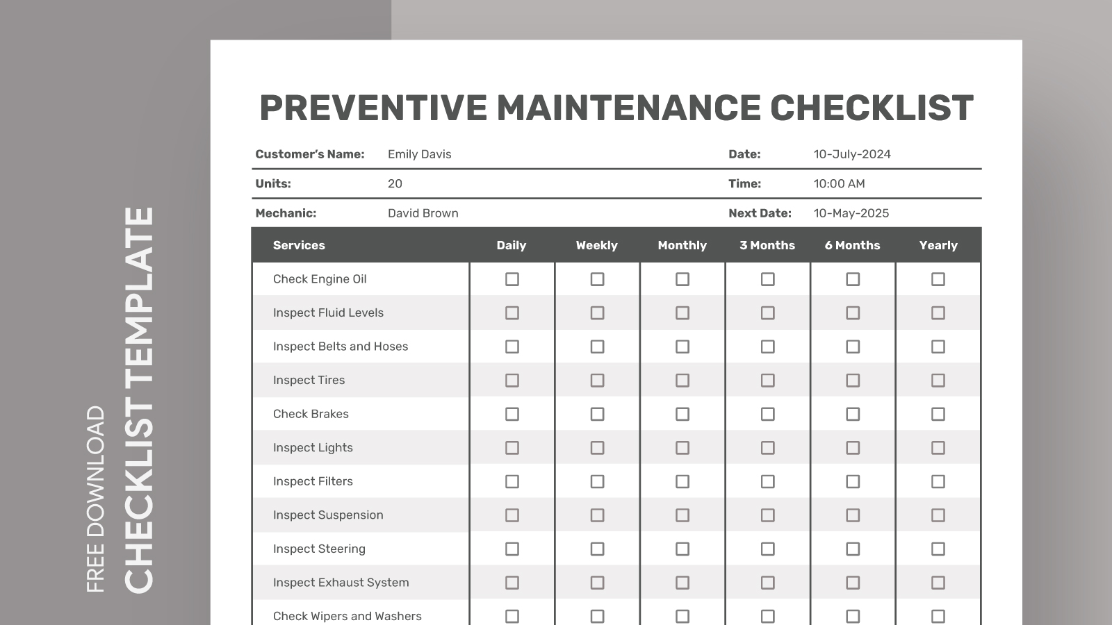 Preventive Maintenance Checklist Template Pdf Free Pump Maintenance