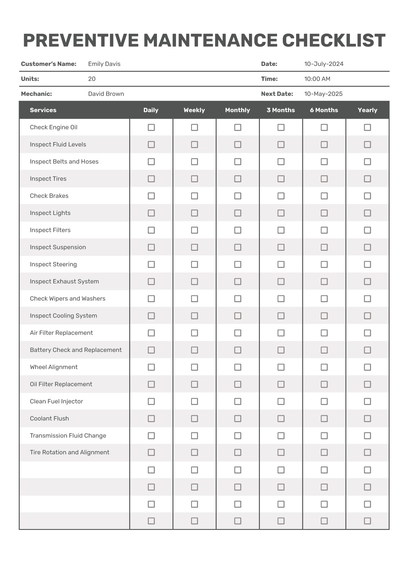 Machine Preventive Maintenance Checklist Template Excel Free