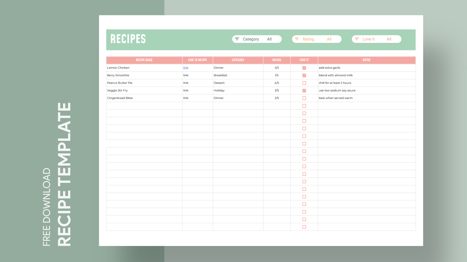 Recipe Organizer Free Google Sheets & Excel Template - gdoc.io