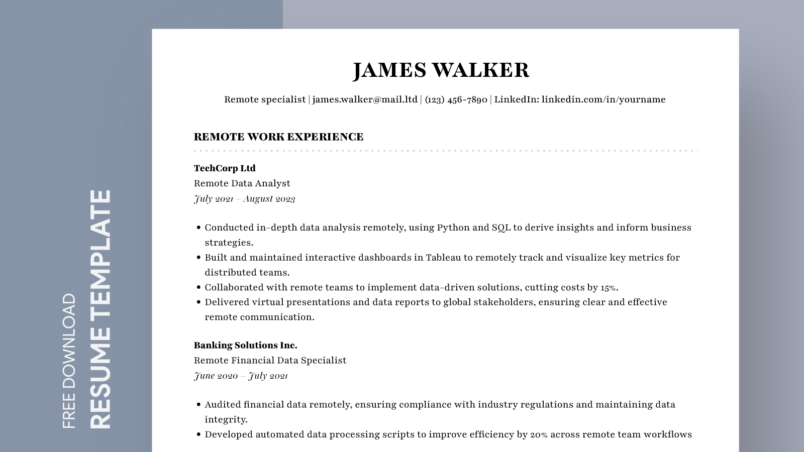 Remote Work Resume Free Google Docs Template - gdoc.io