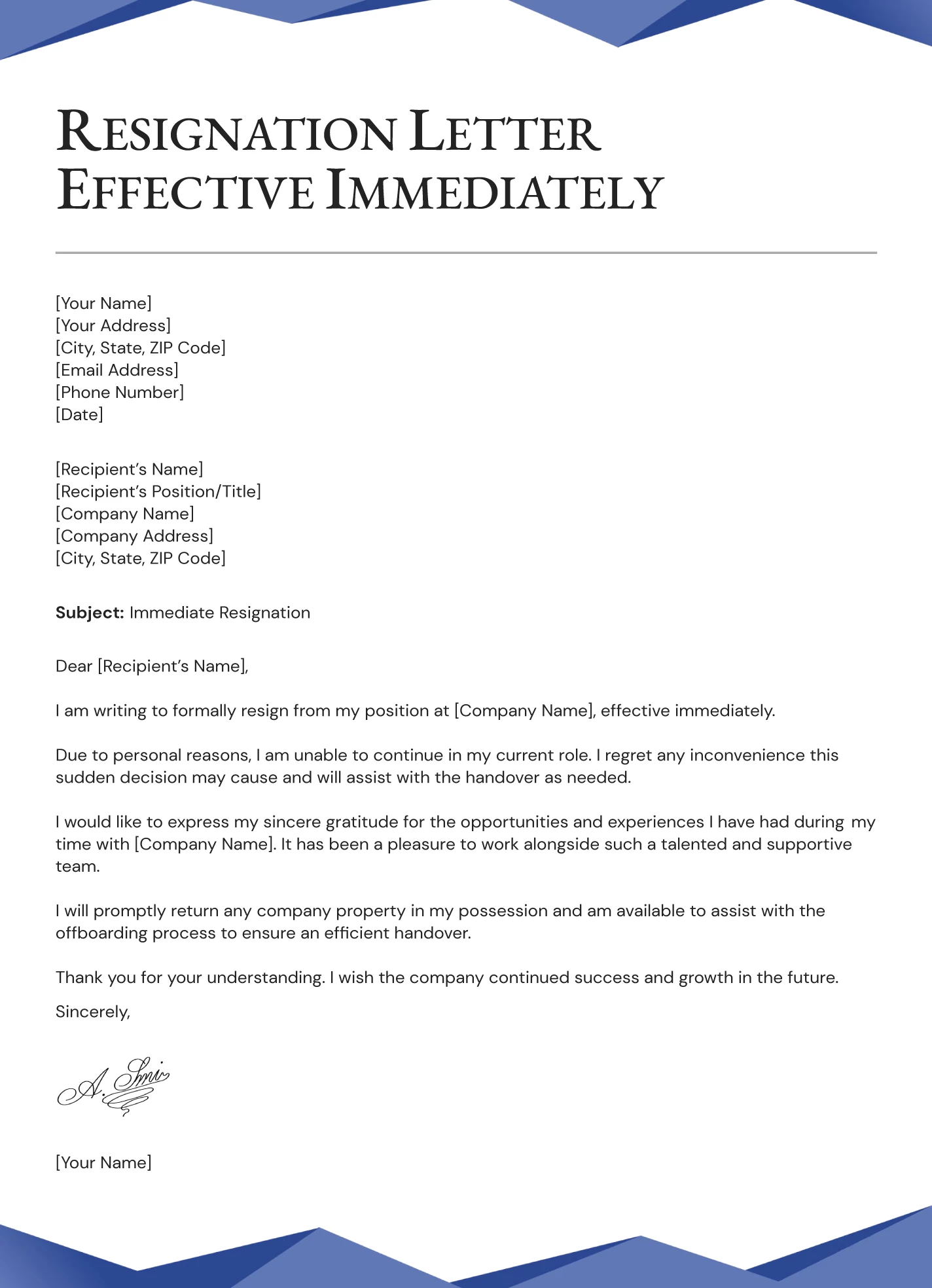 Free Resignation Letter Template