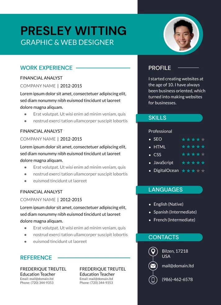 One Page Graphic Designer Professional CV Template 40 OFF