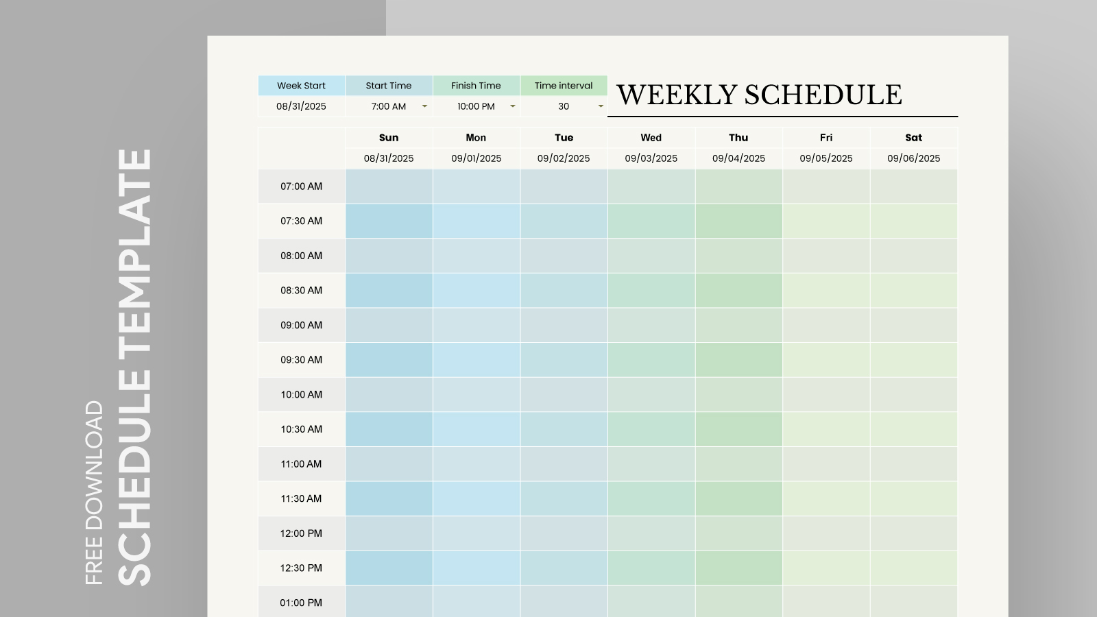 Schedule Free Google Sheets & Excel Template - gdoc.io