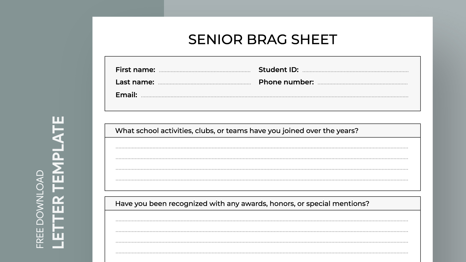 Senior Brag Sheet Free Google Docs Template - gdoc.io