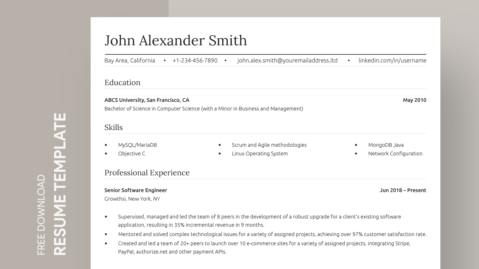 Senior Software Engineer Resume Free Google Docs Template - gdoc.io