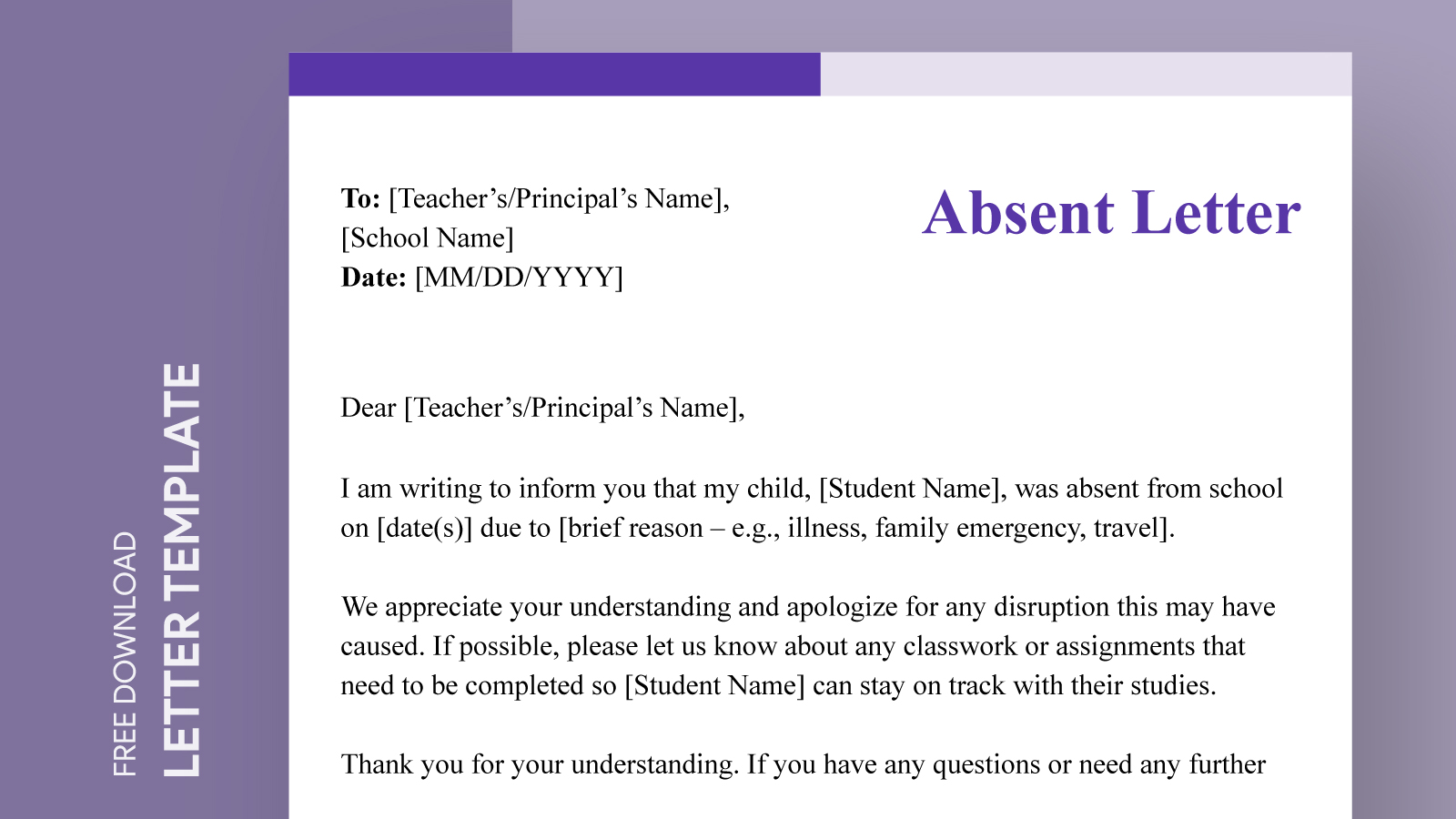 Simple Absent Letter for School Free Google Docs Template - gdoc.io