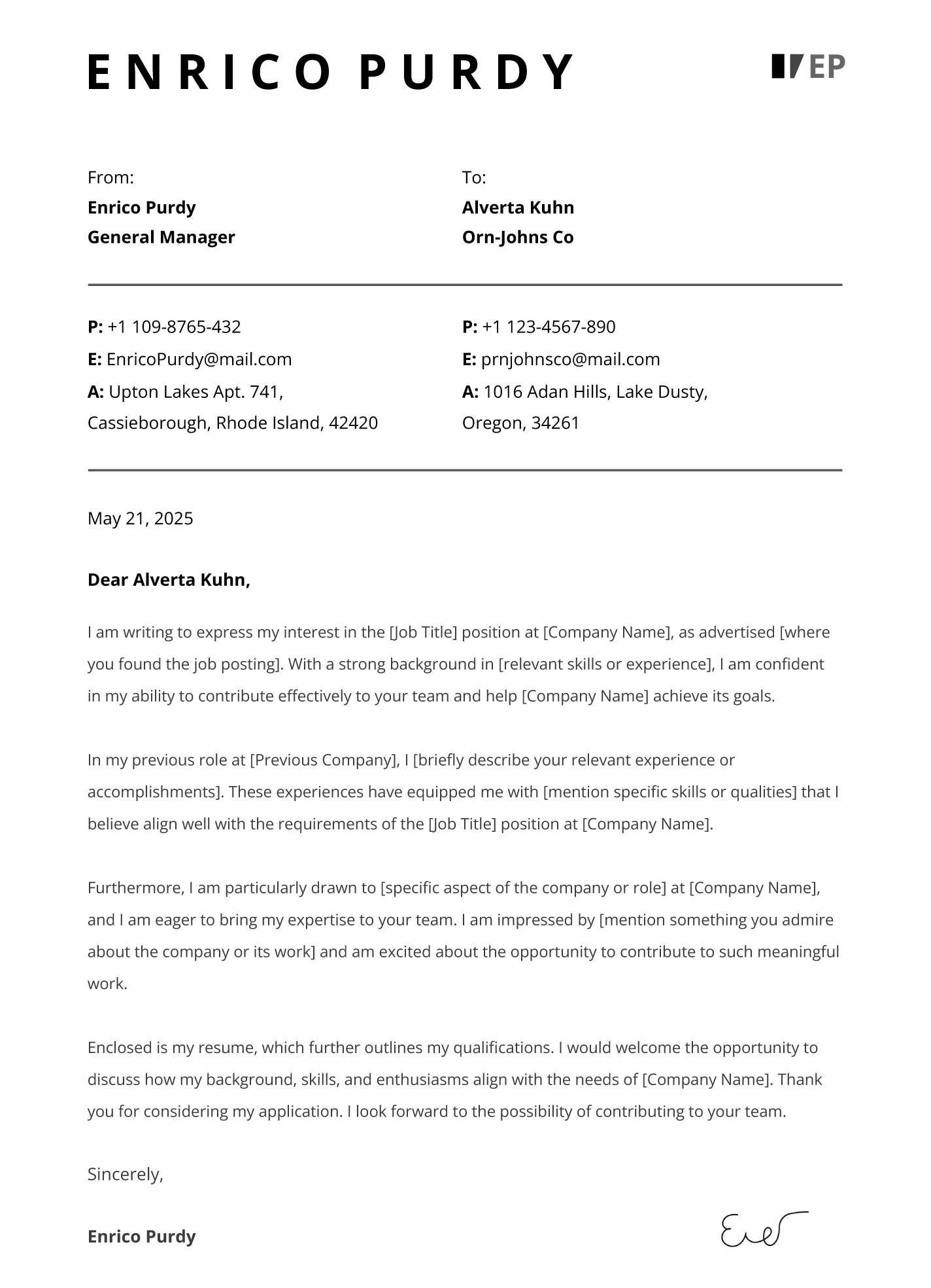 Simple Cover Letter Samples