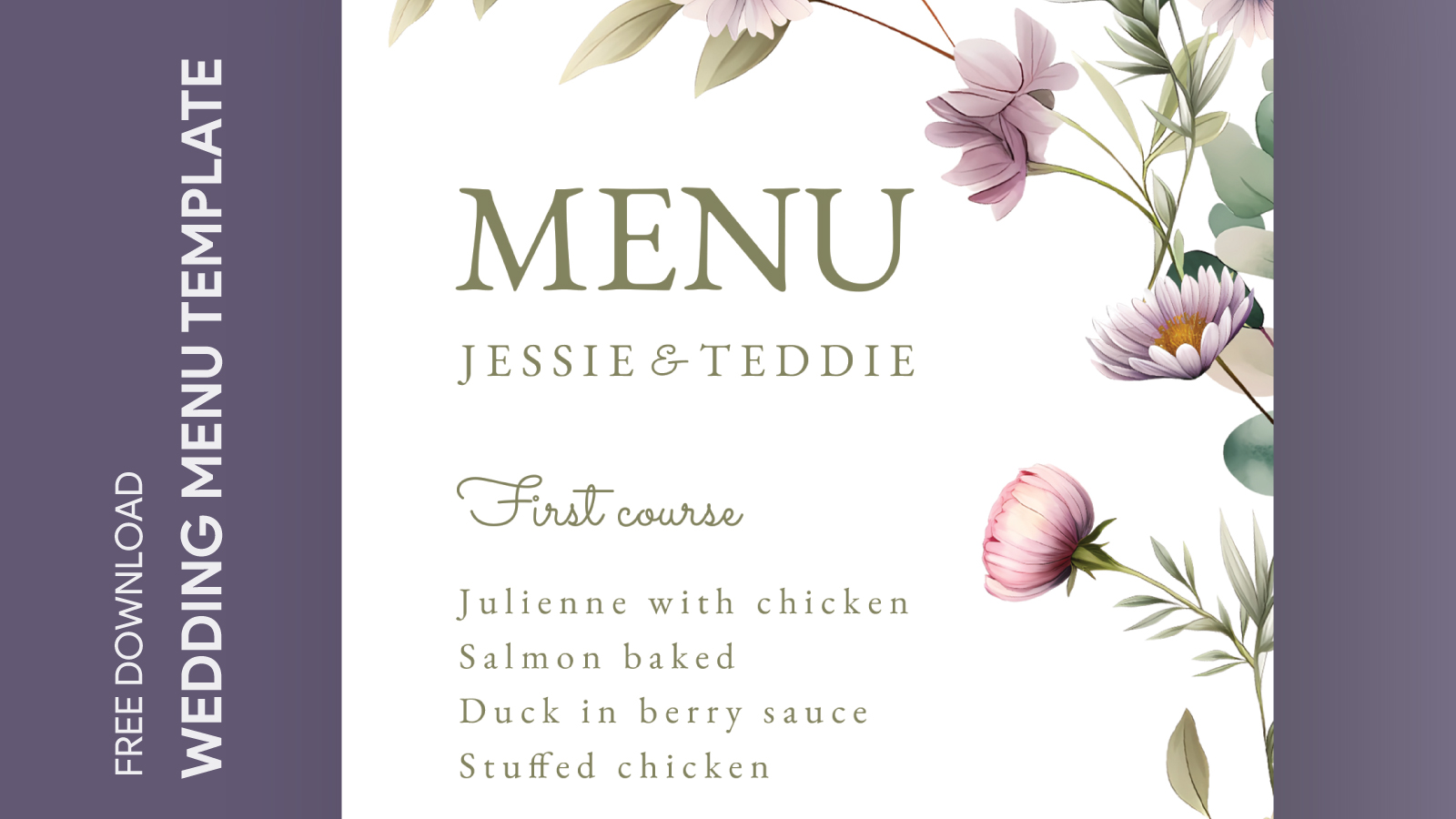 Spring Wedding Menu Free Google Docs Template - gdoc.io