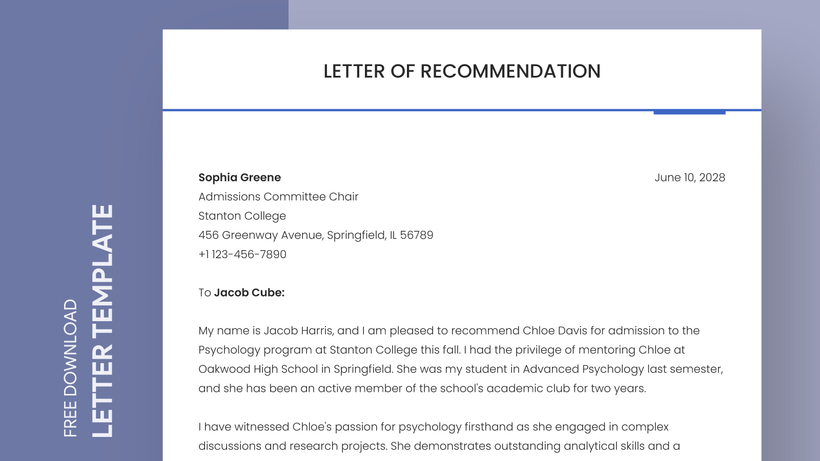 Student Letter of Recommendation Free Google Docs Template - gdoc.io