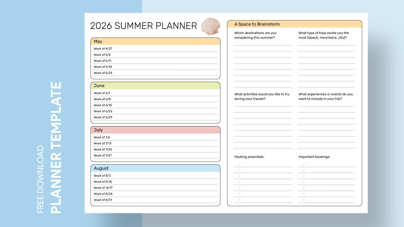 Summer Planner Free Google Docs Template - gdoc.io