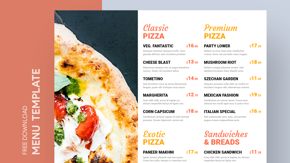 Pizza Menu Free Google Docs Template - gdoc.io - Menus