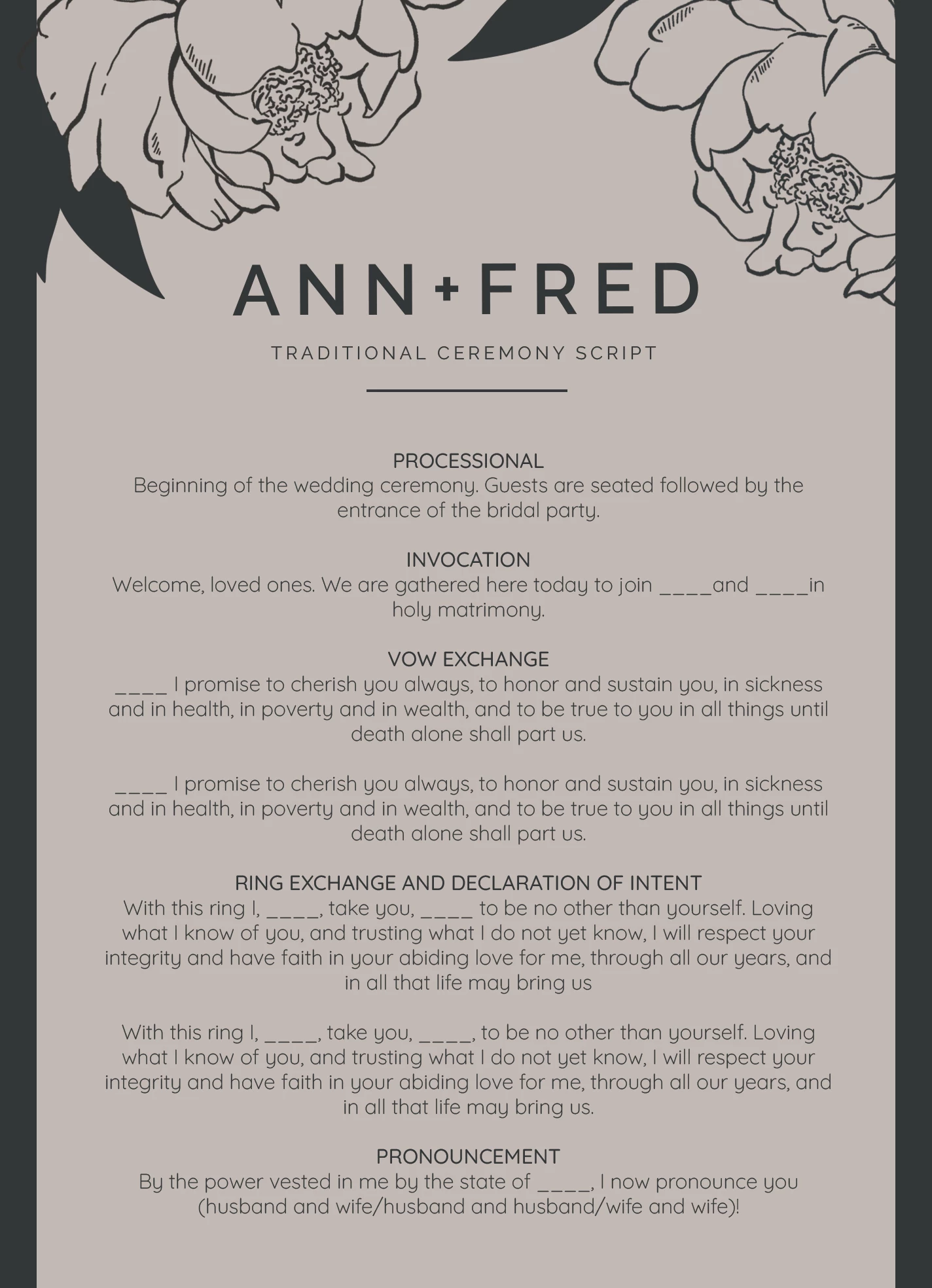 Printable Traditional Wedding Ceremony Script Simple Traditional