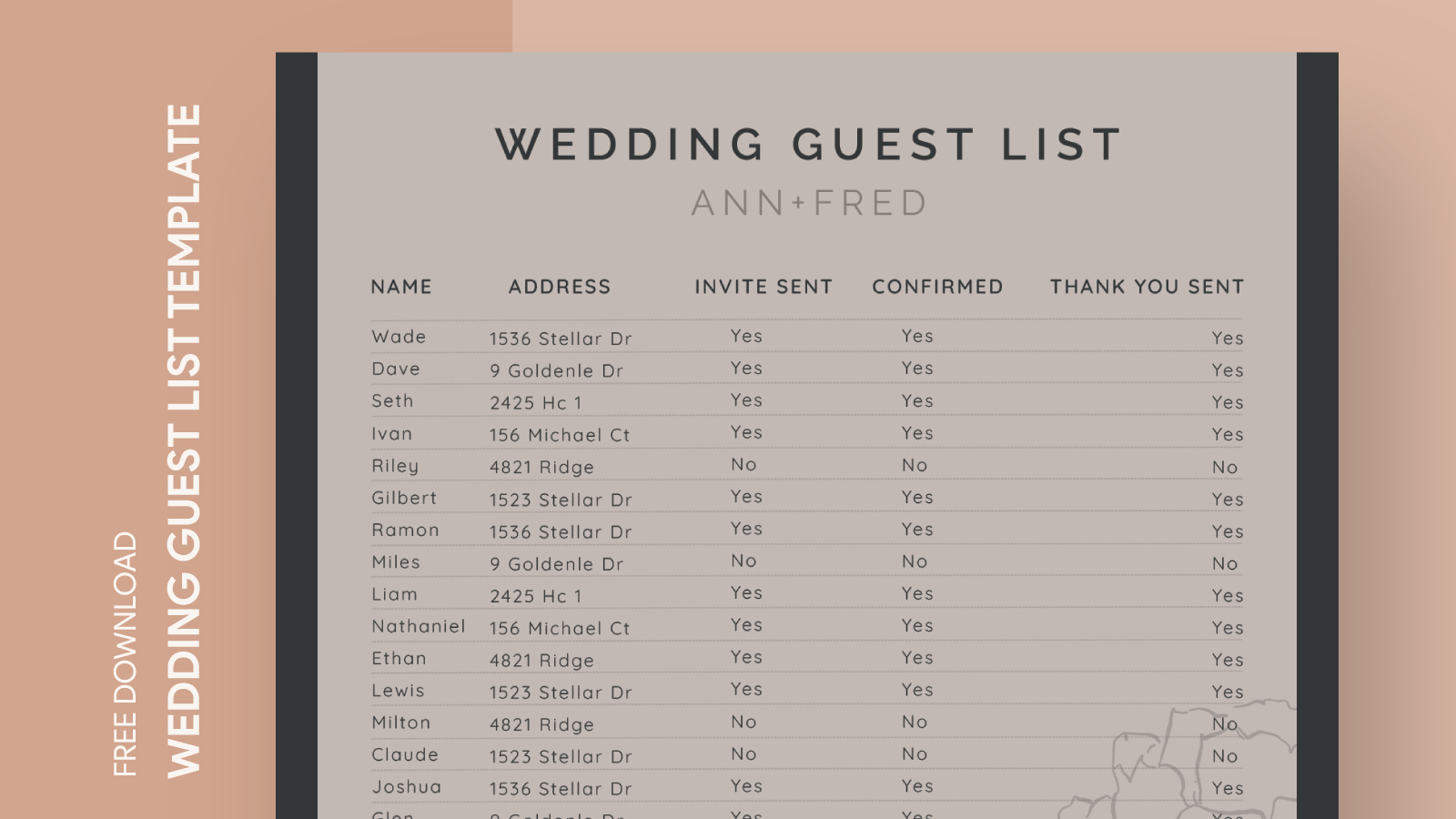 Vintage Wedding Guest List Free Google Docs Template - gdoc.io