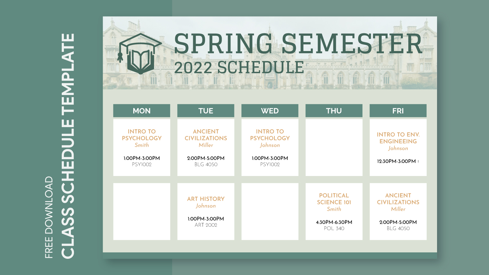Weekly College Class Schedule Free Google Docs Template - gdoc.io