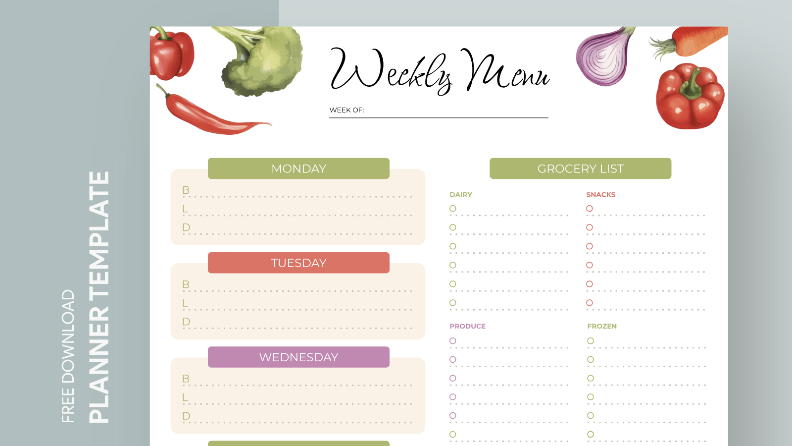 Weekly Menu Planner Free Google Docs Template - gdoc.io