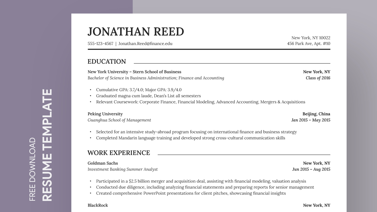 WSO Investment Banking Resume Free Google Docs Template